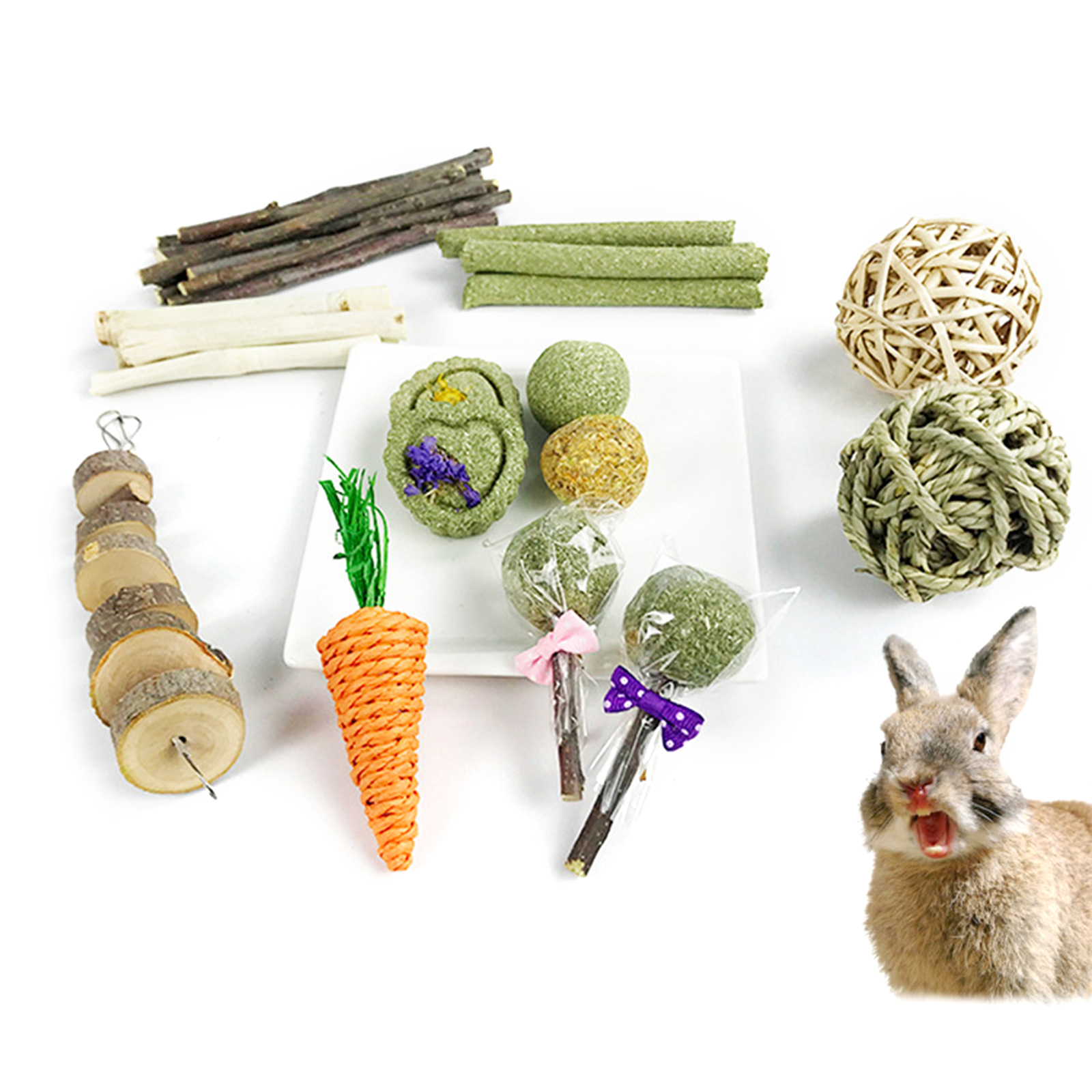 31Pcs Bunny Chew Toys for Hay Treats Timothy Balls Bamboo Sticks Twigs ...