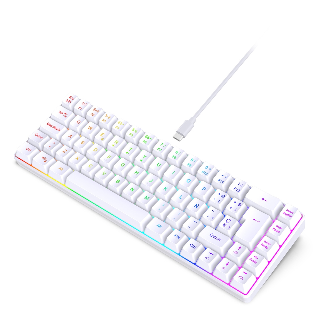 Gaming Membrane Keyboard Spanish 68 Key Corded Office Keyboard RGB ...