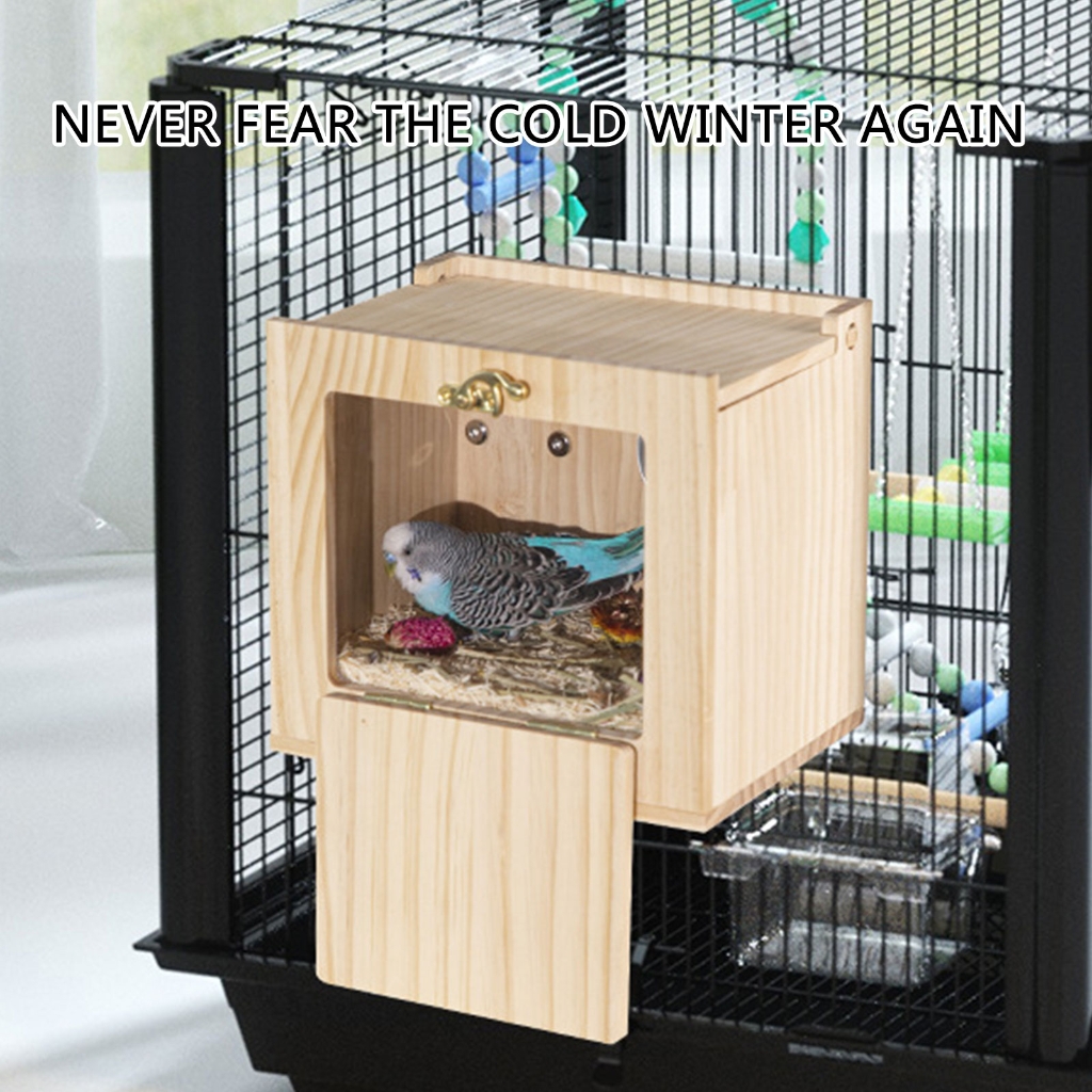 Bird Nest Cage, Wood Shelter Nest Parrots Cage Window Breeding Box ...