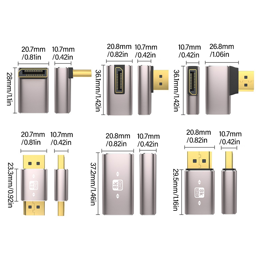 8K DisplayPort 1.4 Adapter 90 Degree Right Angle DisplayPort Male to ...