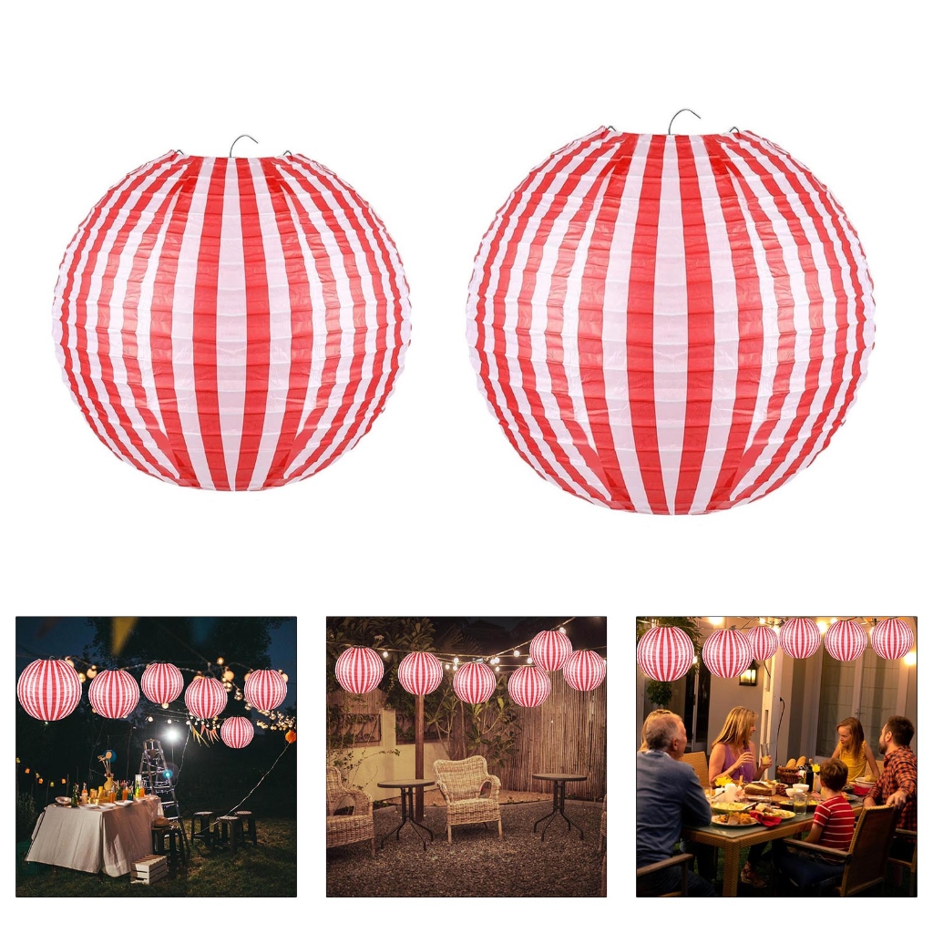 6PCS Red and White Stripe Paper Lanterns For Weddings Birthdays And ...