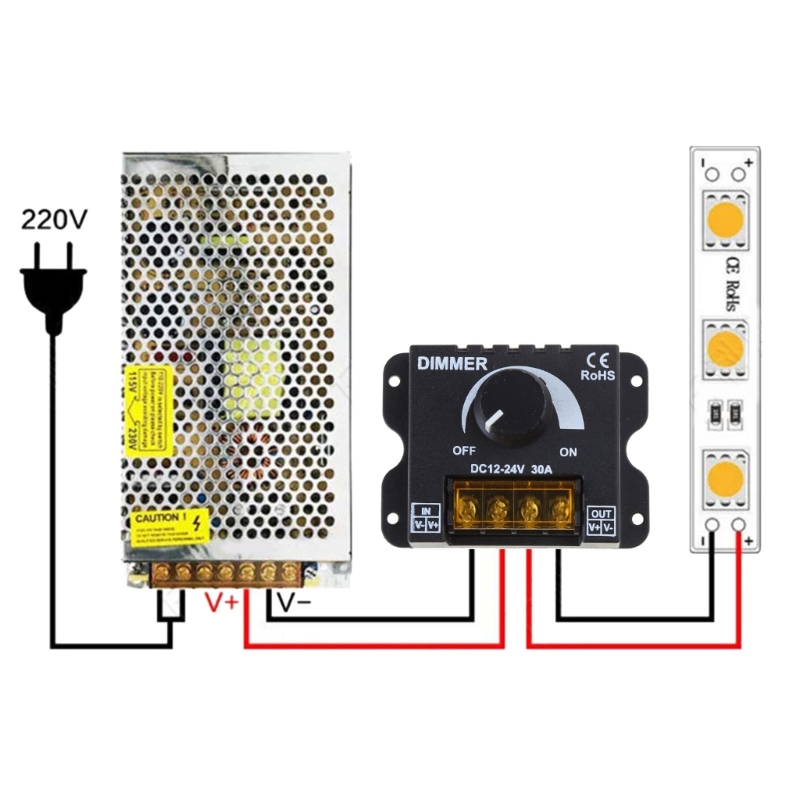 DC 12V 24V 30A LED Light Strip Dimmer PWM Dimming Controller for Dimmer ...