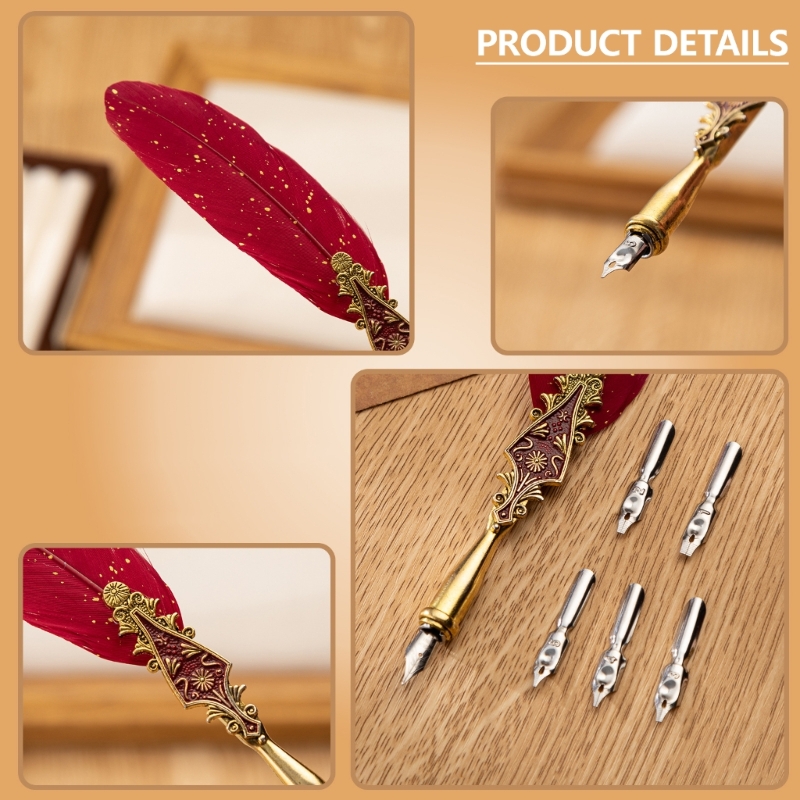 Antique Quill Pen with 5 Replaceable Tips for Writing, Drawing, Art ...